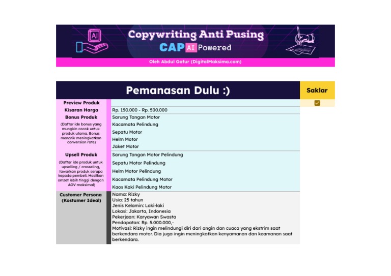 Salinan dari Copywriting Anti Pusing (CAP-AI ) V 1.0 - Pemanasan (1) | PDF