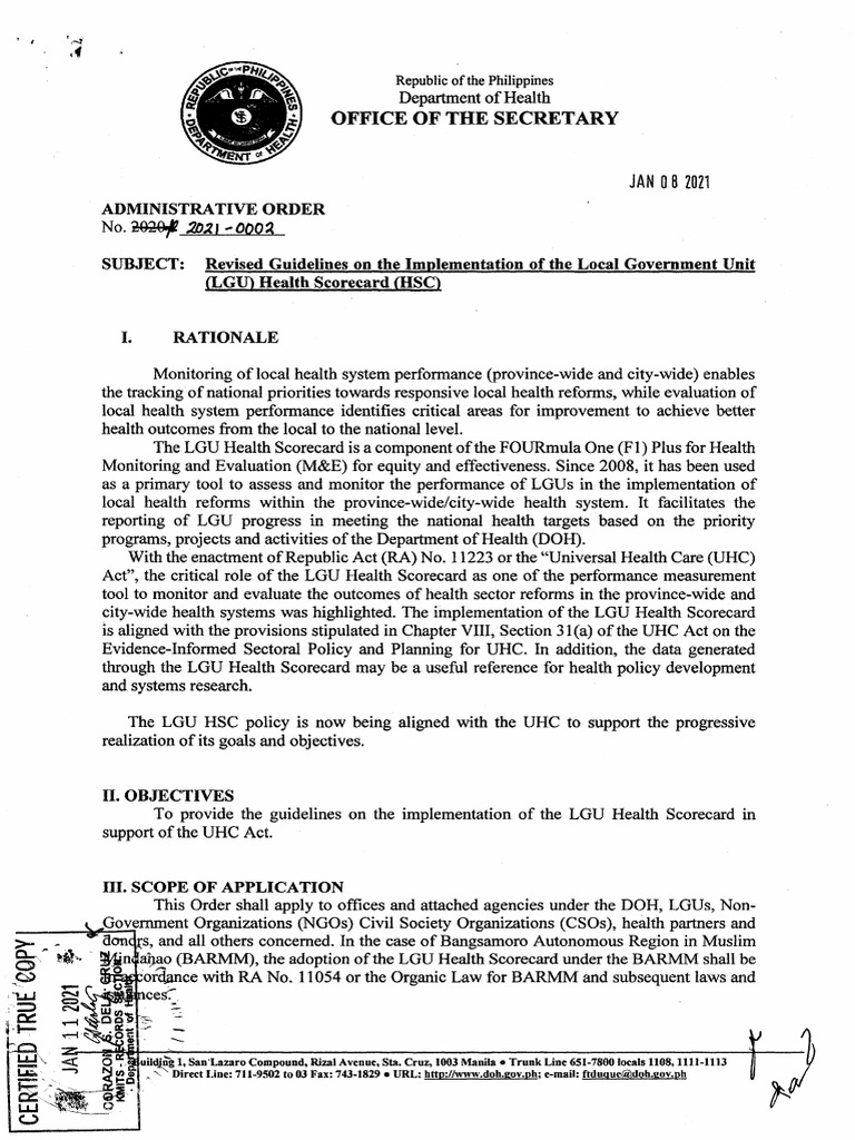 DOH Administrative Order No 2021 0002 | PDF