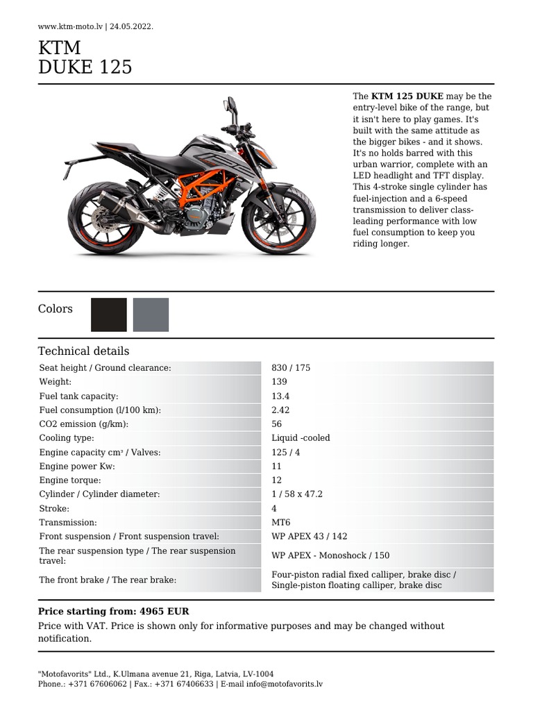 KTM Duke 125 | PDF | Motorcycle | Car Body Styles