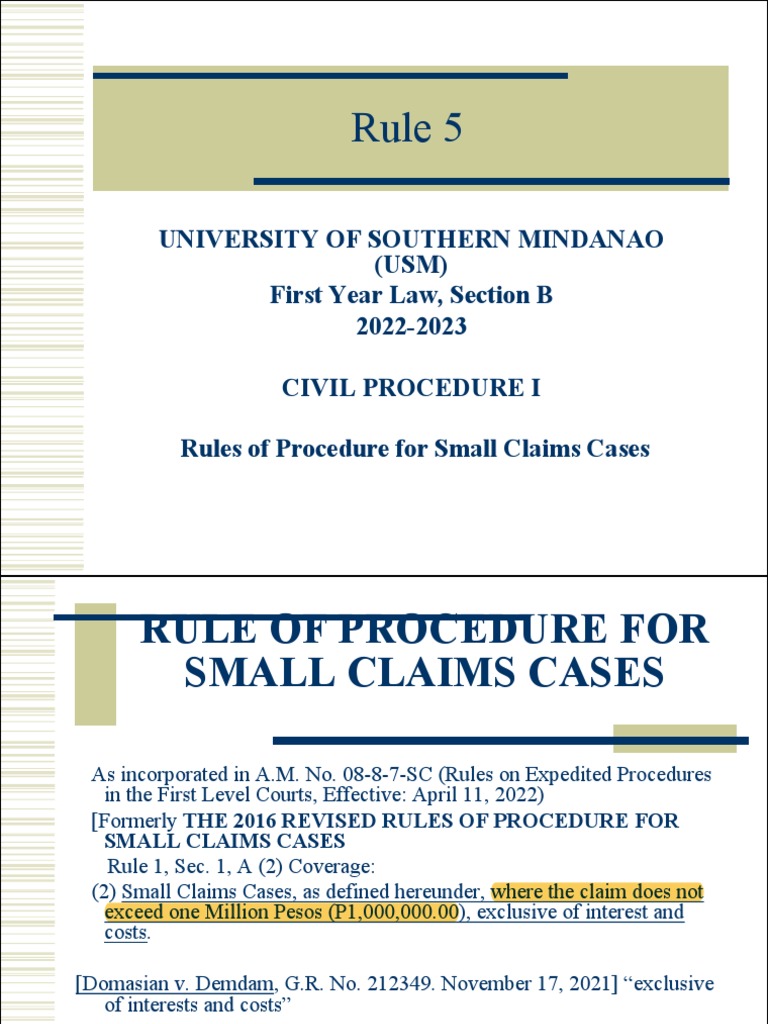 CivPro Rule 5 Small Claims | PDF | Lawsuit | Cause Of Action