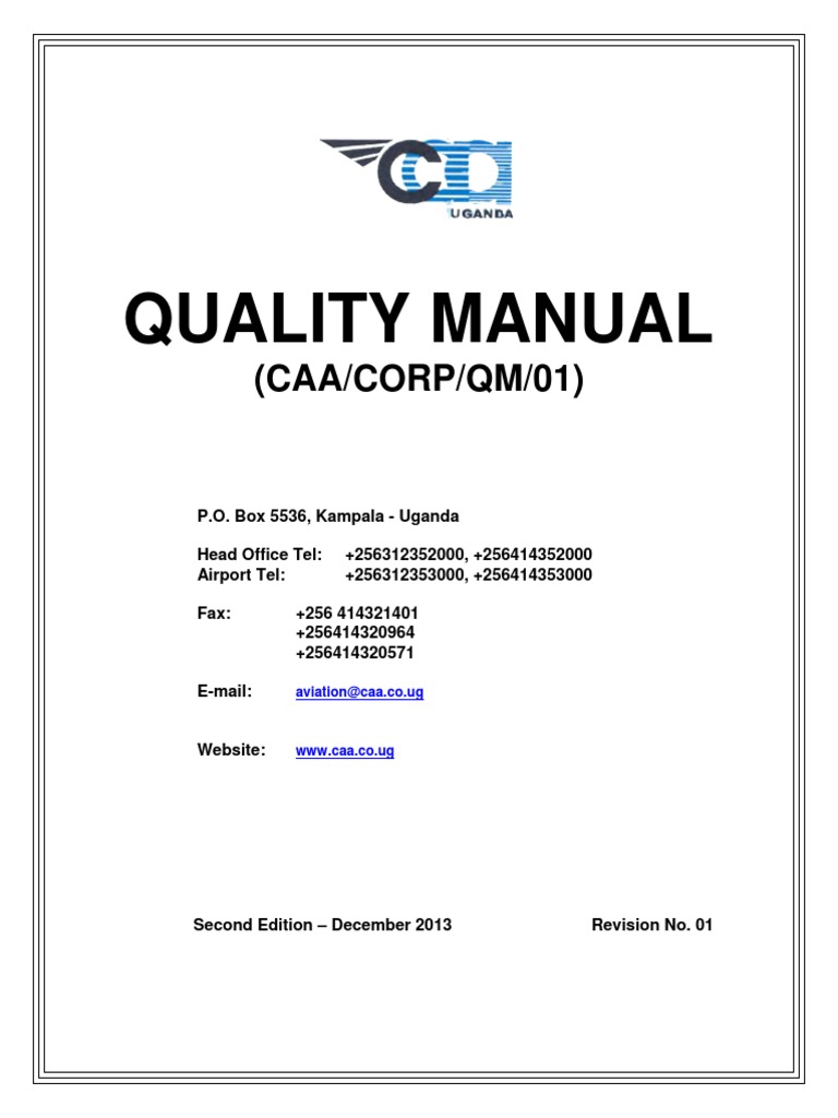 CAA Quality Management System Manual | PDF | Quality Management System ...