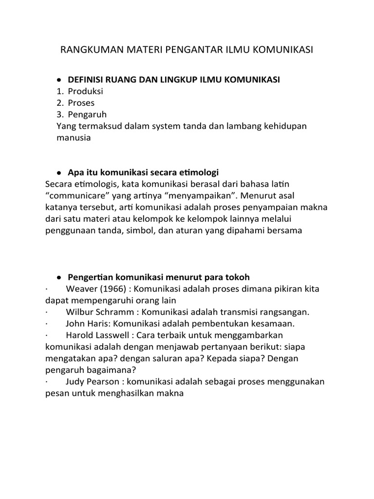 Rangkuman Materi Pengantar Ilmu Komunikasi | PDF