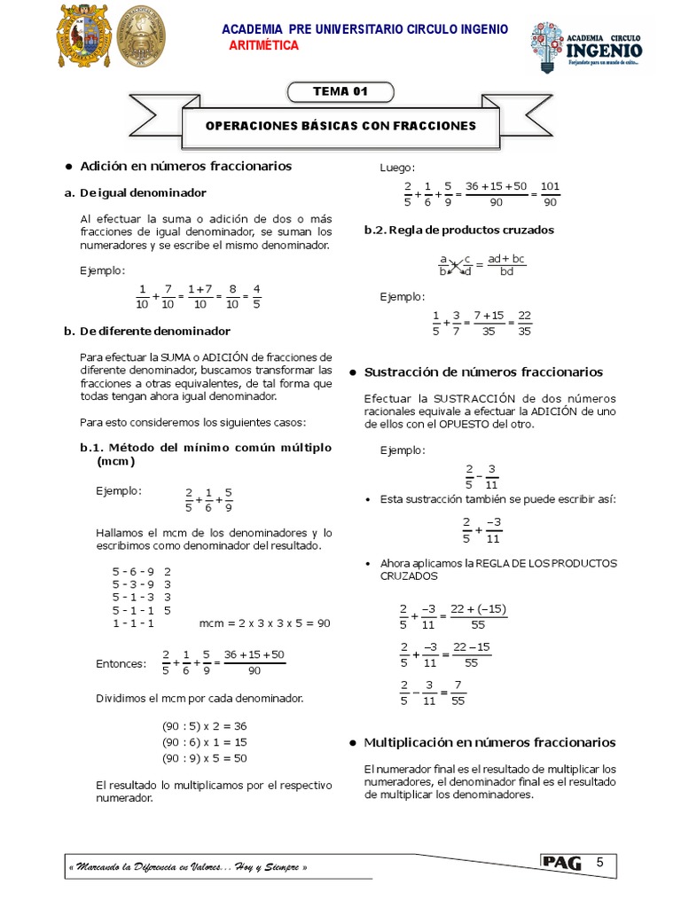 Operaciones Básicas con Fracciones | PDF | Exponenciación | Multiplicación