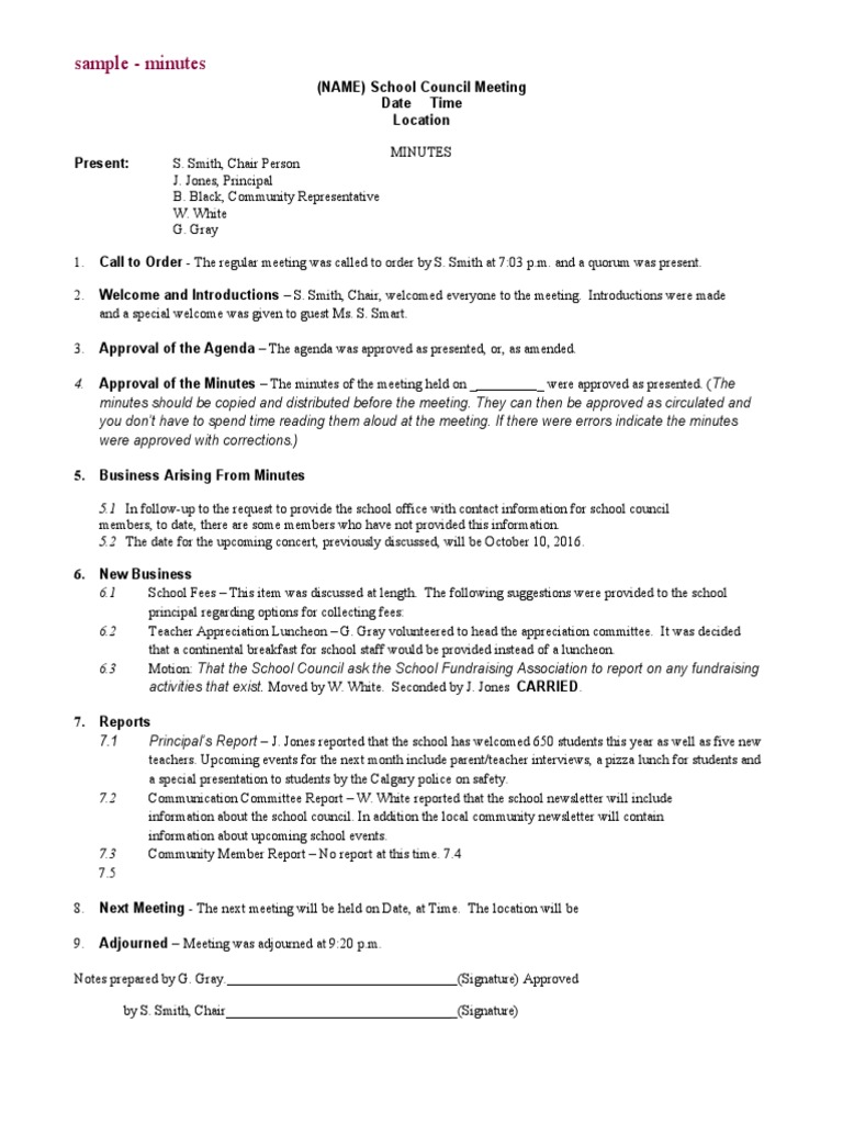 School Council Minutes Sample | PDF