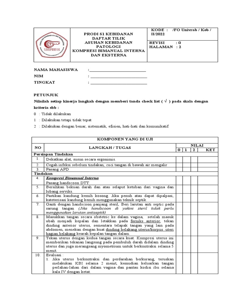Daftar Tilik Kbi Kbe Osce | PDF | Sains & Matematika