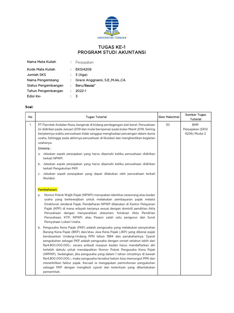 Tugas 1 Perpajakan Julham 045309615 Pdf