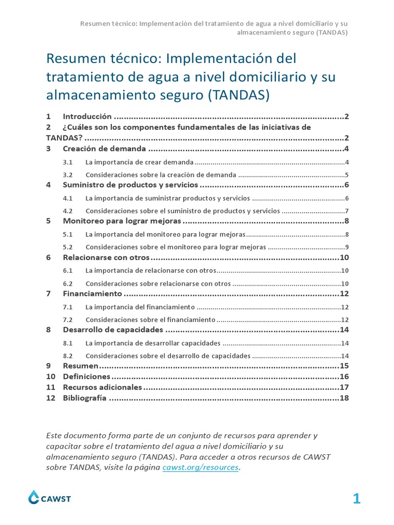 Informe Técnico - Implementación de TANDAS | PDF | Agua | Economias