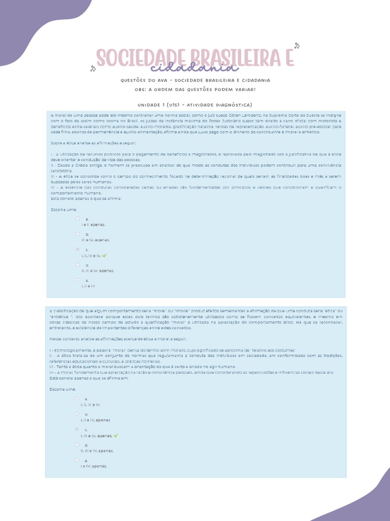 AVA - Sociedade Brasileira e Cidadania - Eduarda Magossi | PDF | Métodos e Materiais de Ensino ...