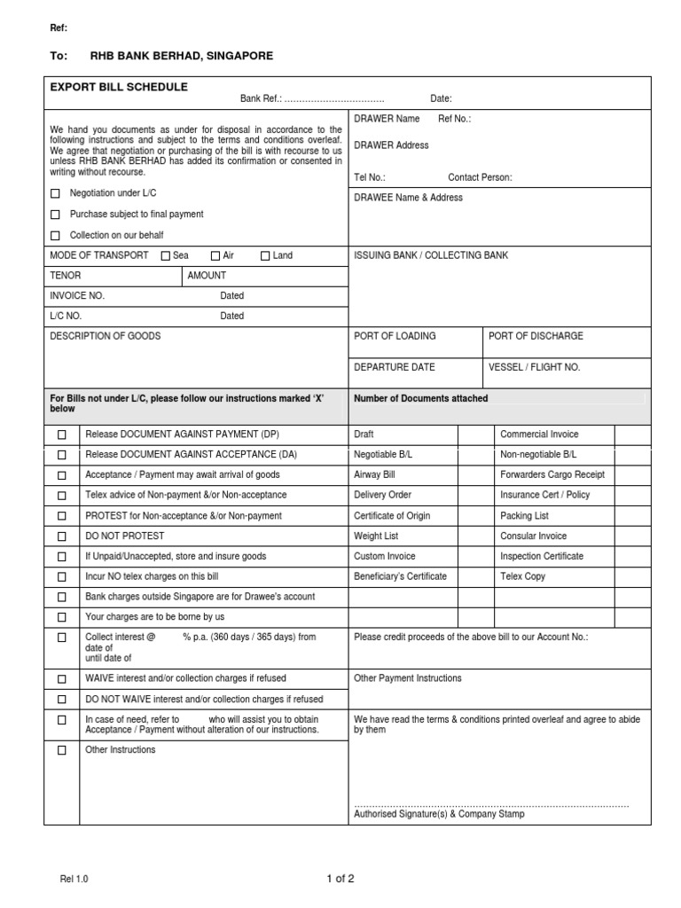business_export_bill_schedule_form | PDF | Banks | Indemnity