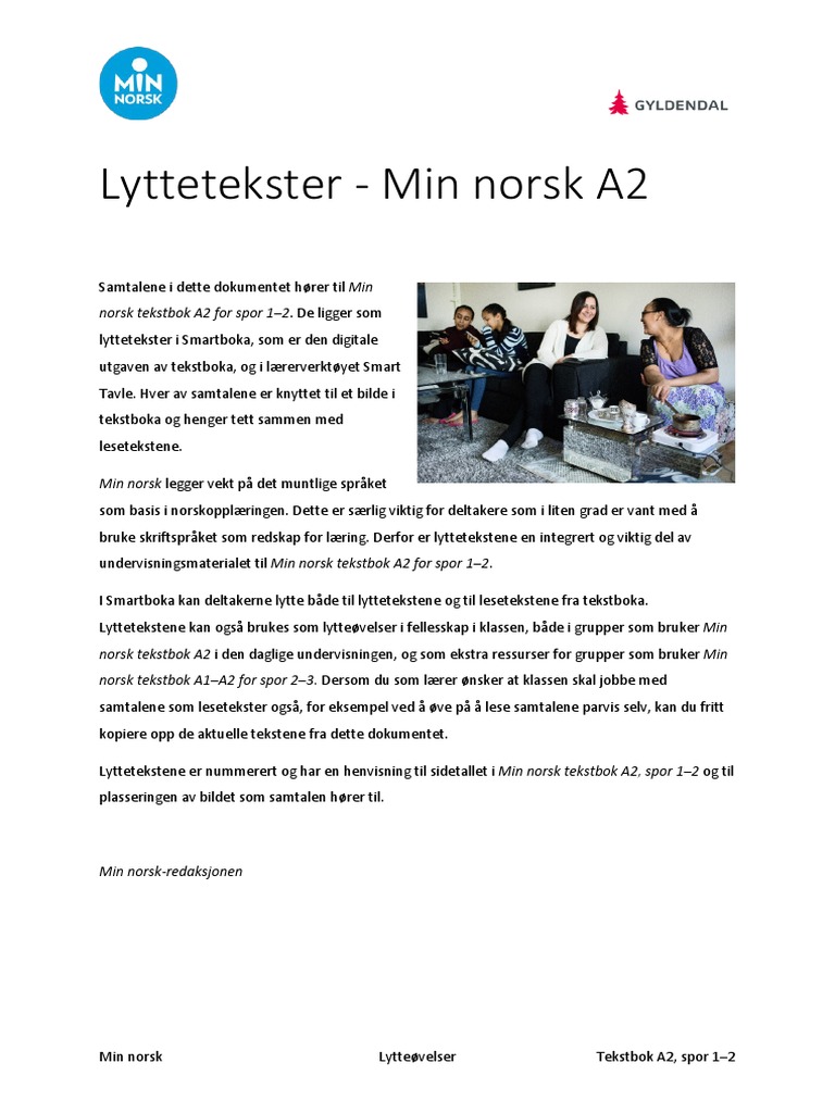 Lærerveiledning Lyttetekster Til Min Norsk Tekstbok A2 Spor 1 Og 2 1 | PDF