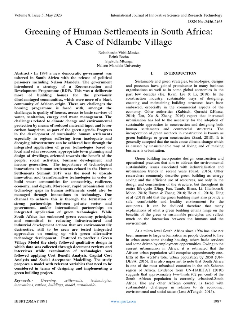 Greening of Human Settlements in South Africa A Case of Ndlambe Village ...
