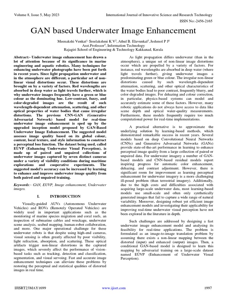 GAN Based Underwater Image Enhancement | PDF