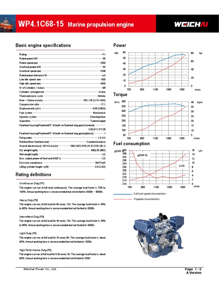 Weichai WP4.1C68-15 Marine Engine Specs | PDF | Vehicle Technology ...