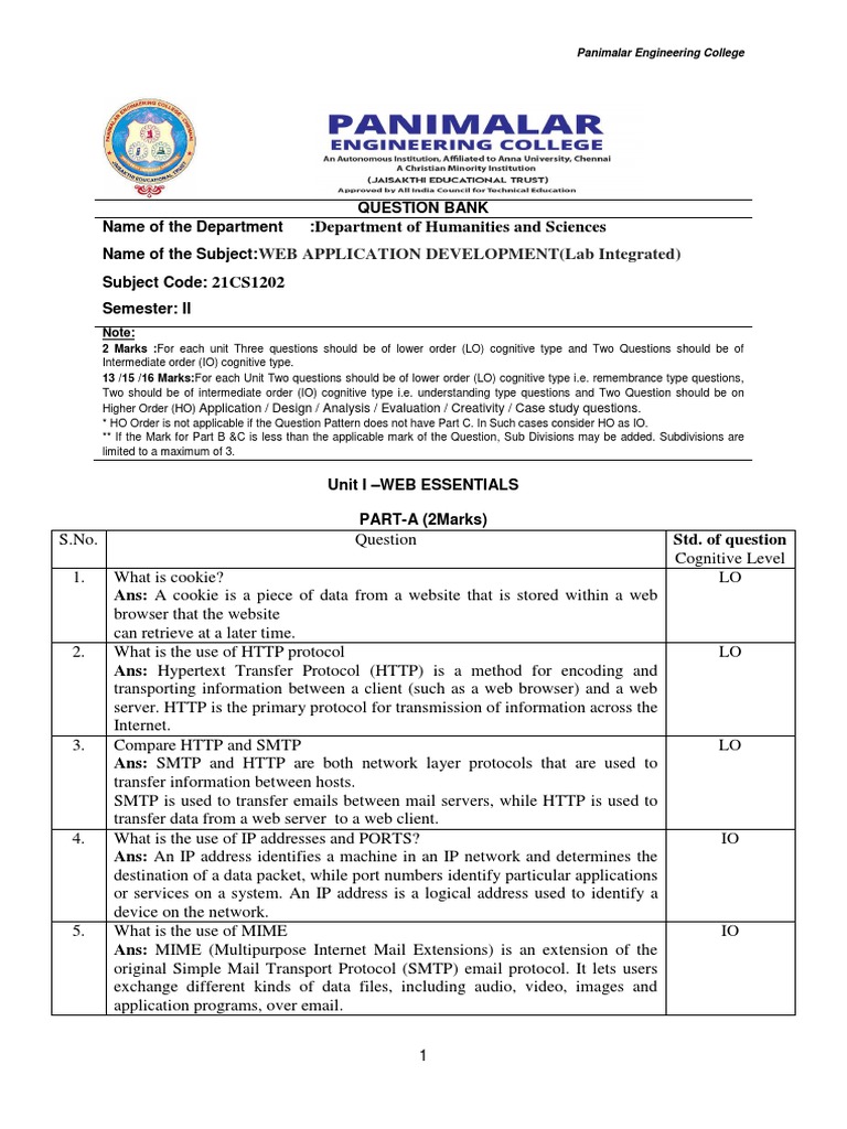 21CS1202 Web Appln Development QuestionBank Solution STUD | PDF | Document Object Model ...