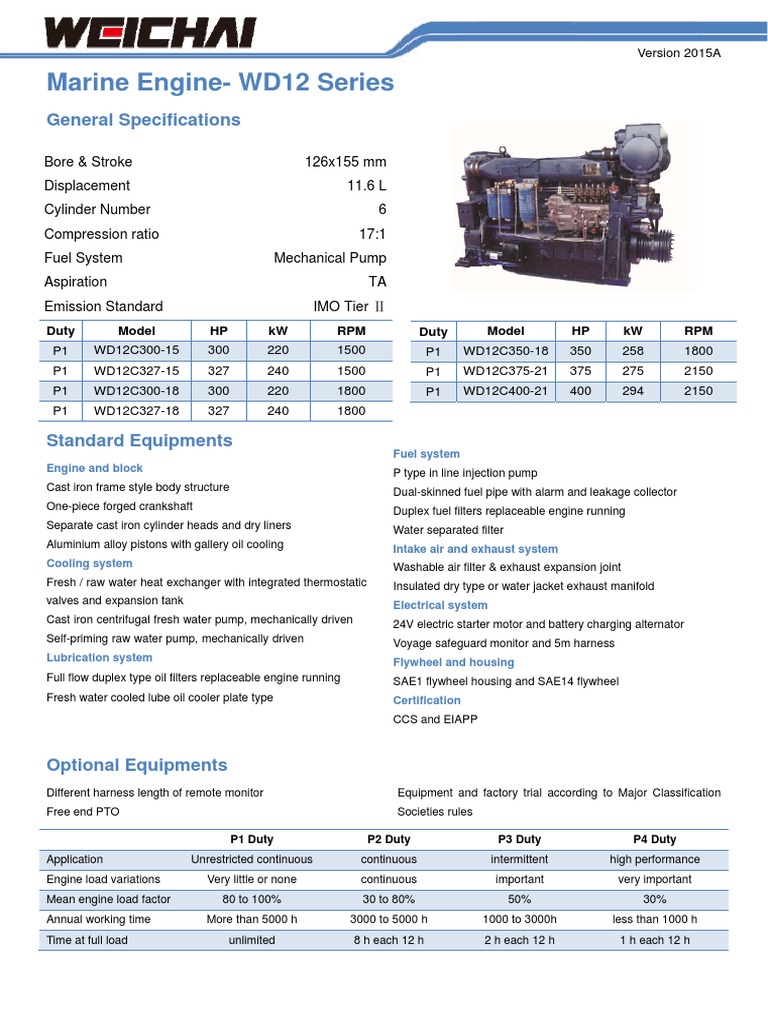 Weichai WD12 Marine Engine Specifications | PDF | Engines | Pump