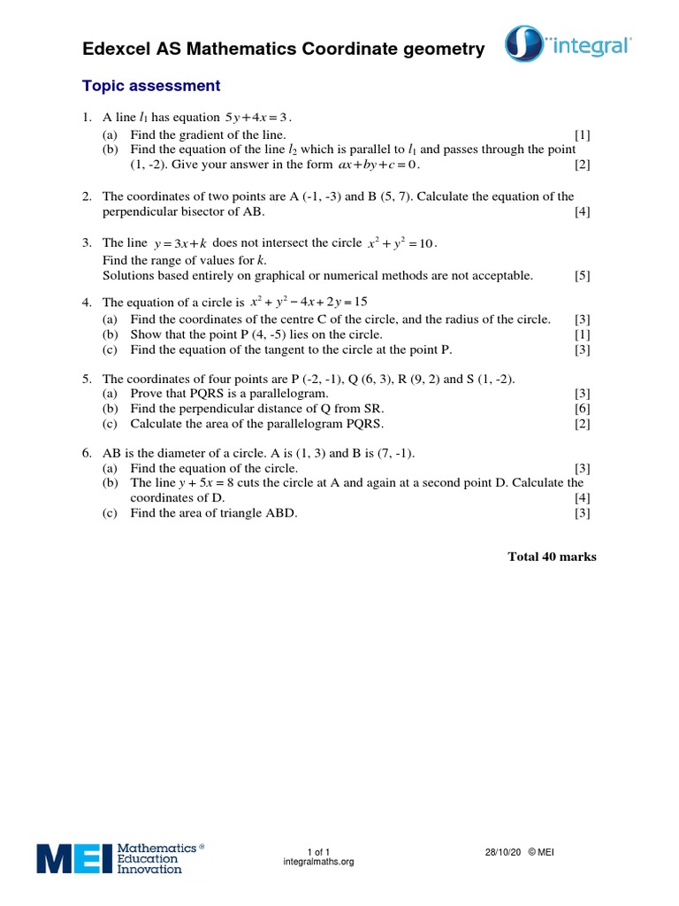 05 - 06 - Coordinate Geometry Assessment | PDF