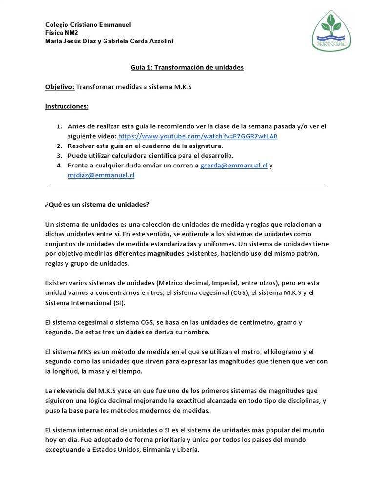 Guía 1- Transformación de unidades(2) | PDF | Sistema Internacional de ...