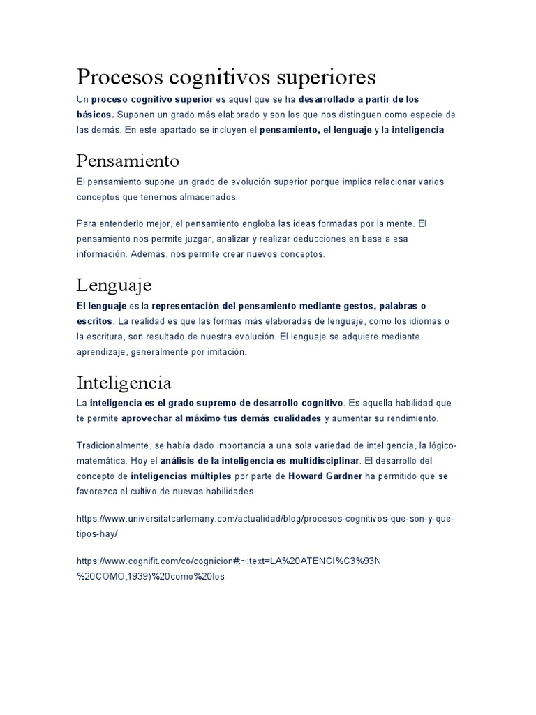 Procesos Cognitivos Superiores | PDF | Pensamiento | Aprendizaje