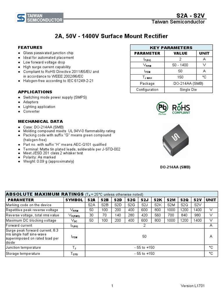 50V-1400V Surface Mount Rectifiers | PDF | Diode | Computer Engineering