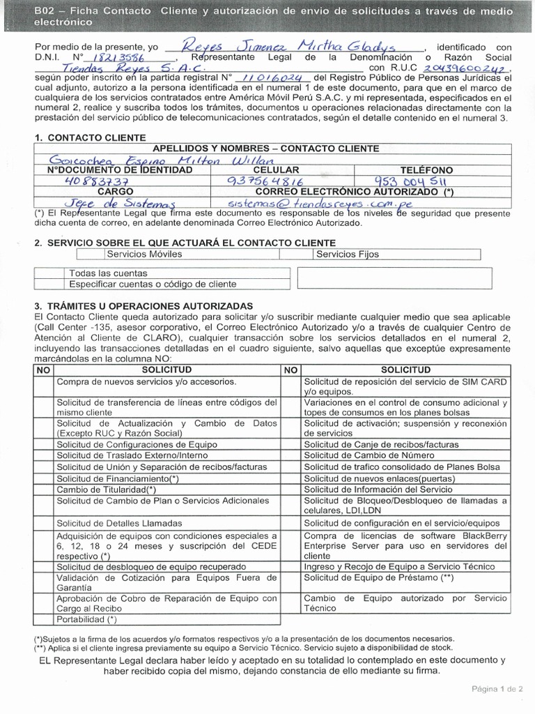 Corporativo Movil B02 Ficha Contacto Cliente y Autorizacion A Traves de Medio Electronico ...