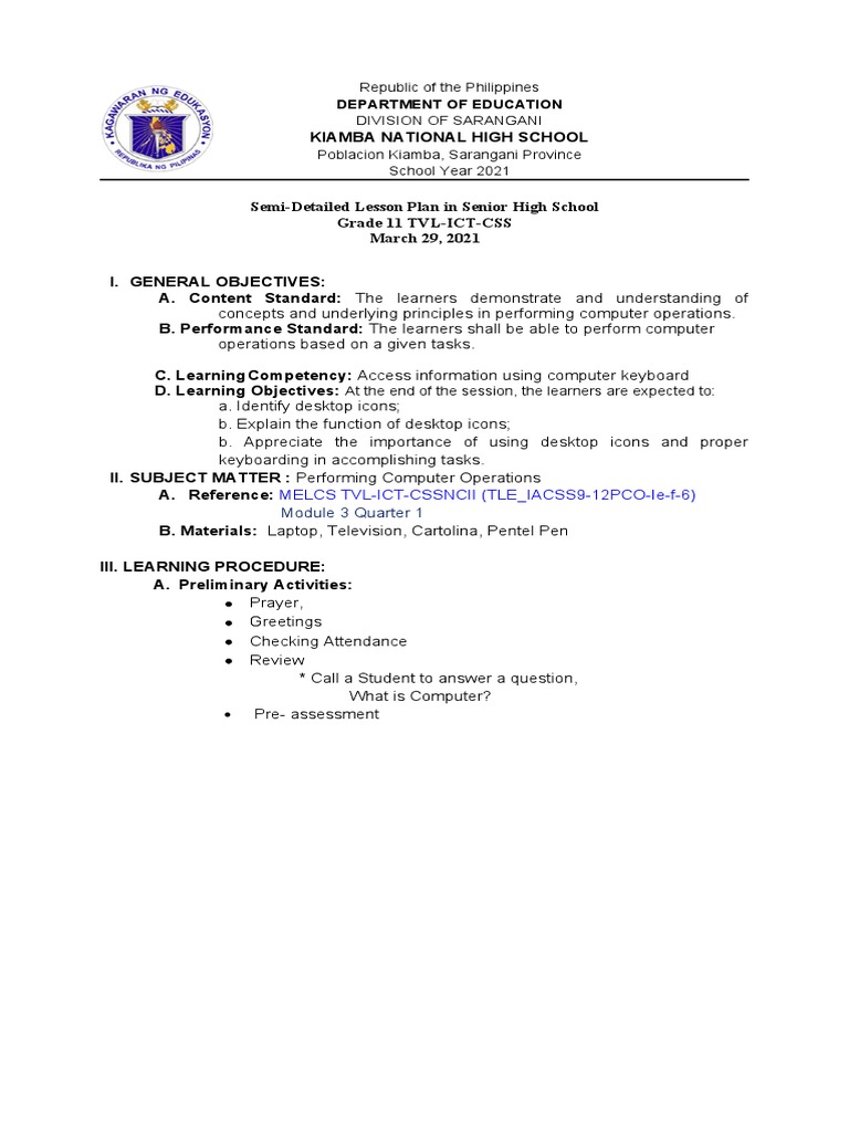 TVL Ict Css Grade 11 Lesson Plan qrtr.1 Module 3 | PDF