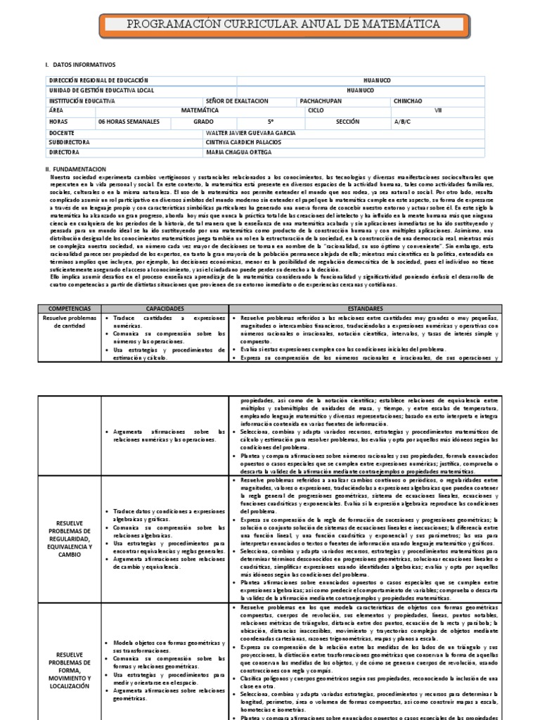 Programacion Anual Matematica V 2023 Pdf 9253