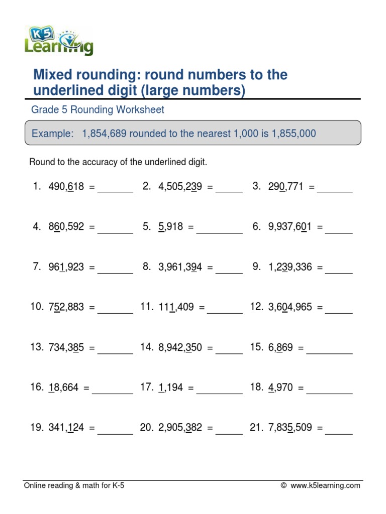 Grade 5 Mixed Rounding Large Numbers F | PDF