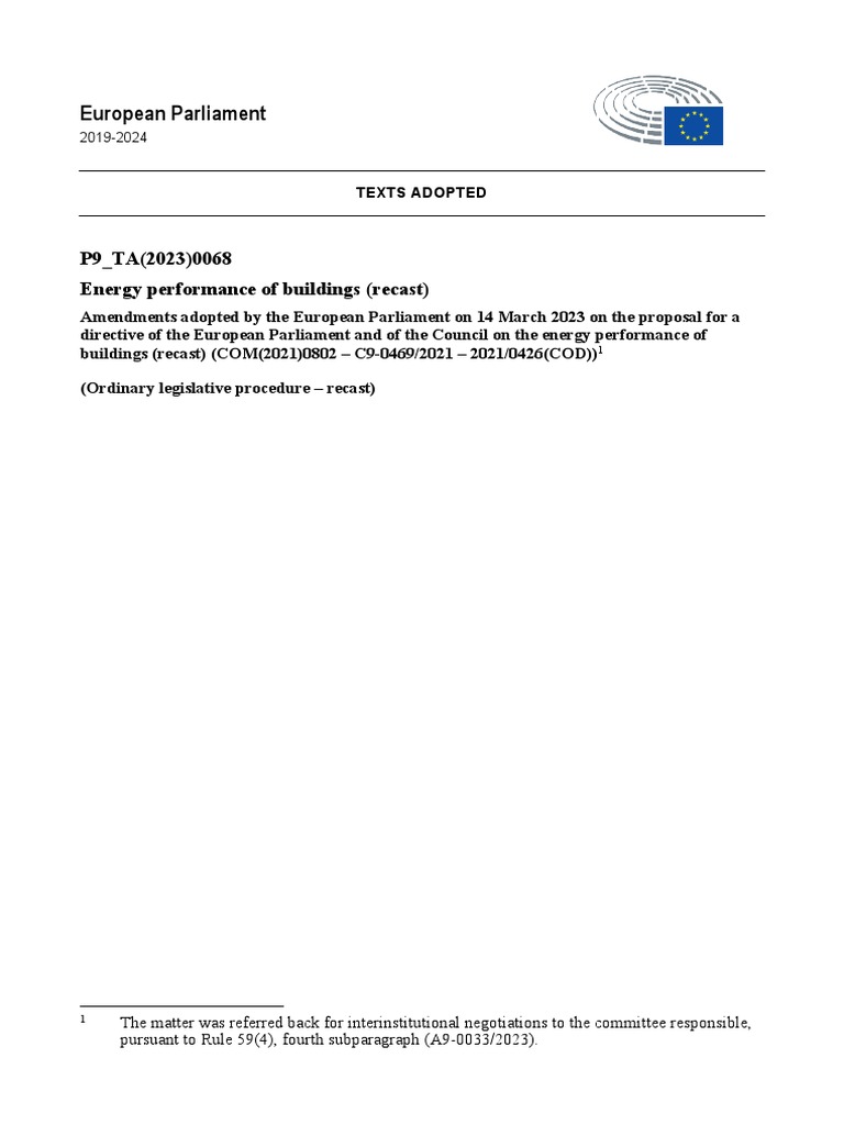 2023 - EU - Energy Performance of Buildings - Updated | PDF | Efficient ...