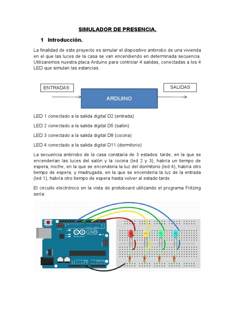 Tarea Simulador de Presencia-Junio 2021 | PDF | Arduino | Diodo emisor de luz