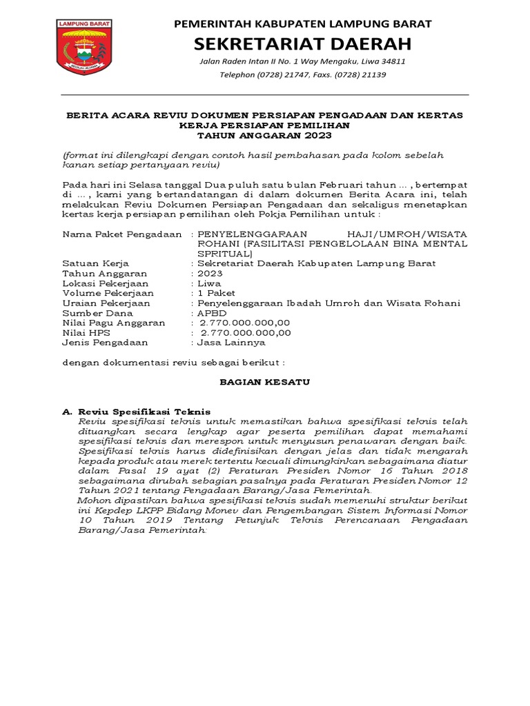 Reviu Dokumen Pengadaan Haji 2023 | PDF | Teknologi & Rekayasa