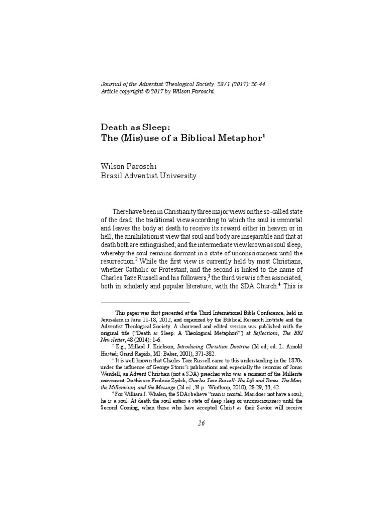 Death As Sleep - The (Mis) Use of A Biblical Metaphor | PDF | Soul ...