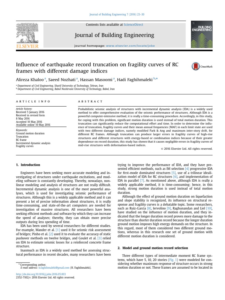 Influence of Earthquake Record Truncation On Fragility Curves of RC ... Influence of Earthquake Record Truncation On Fragility Curves of RC ...
