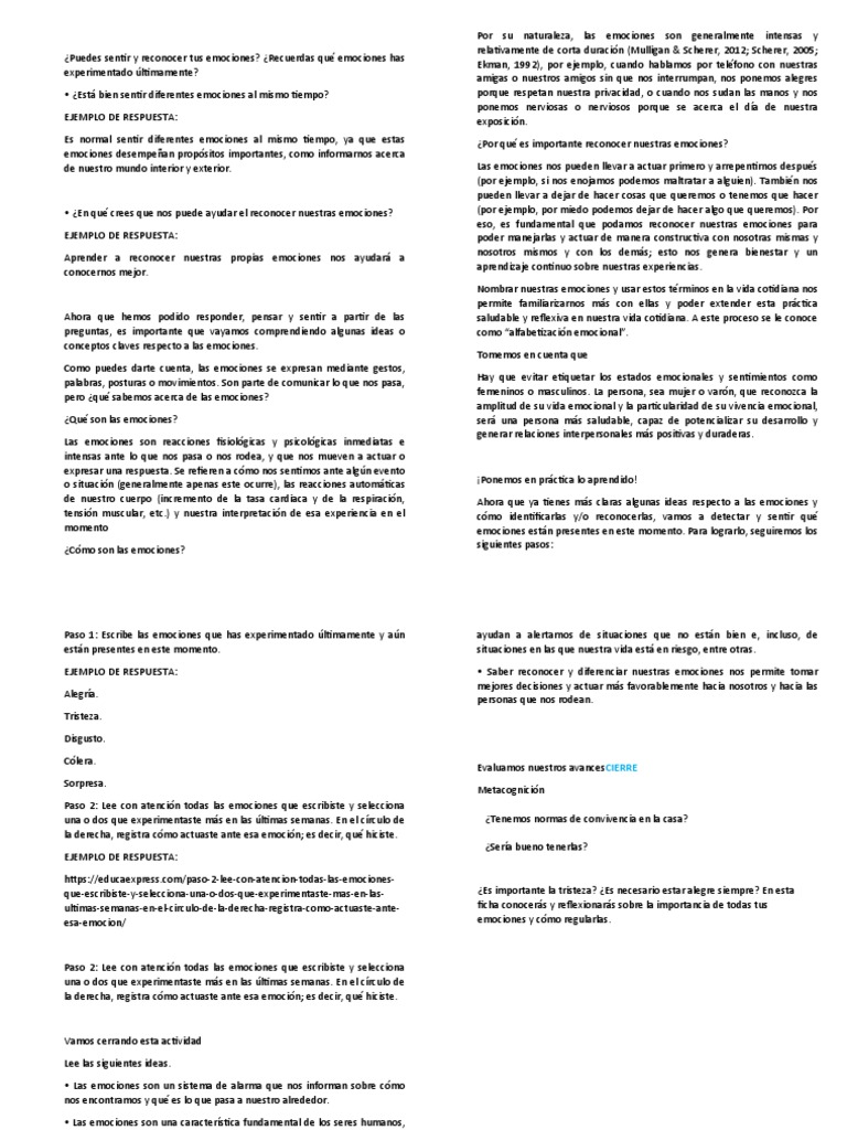 Sesion Identifico Mis Emociones Pdf Las Emociones Aprendizaje