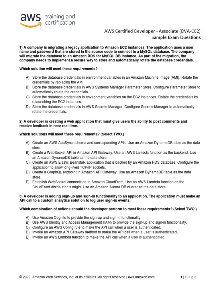 AWS Certified Developer Associate - Sample Questions | PDF | Amazon Web ...