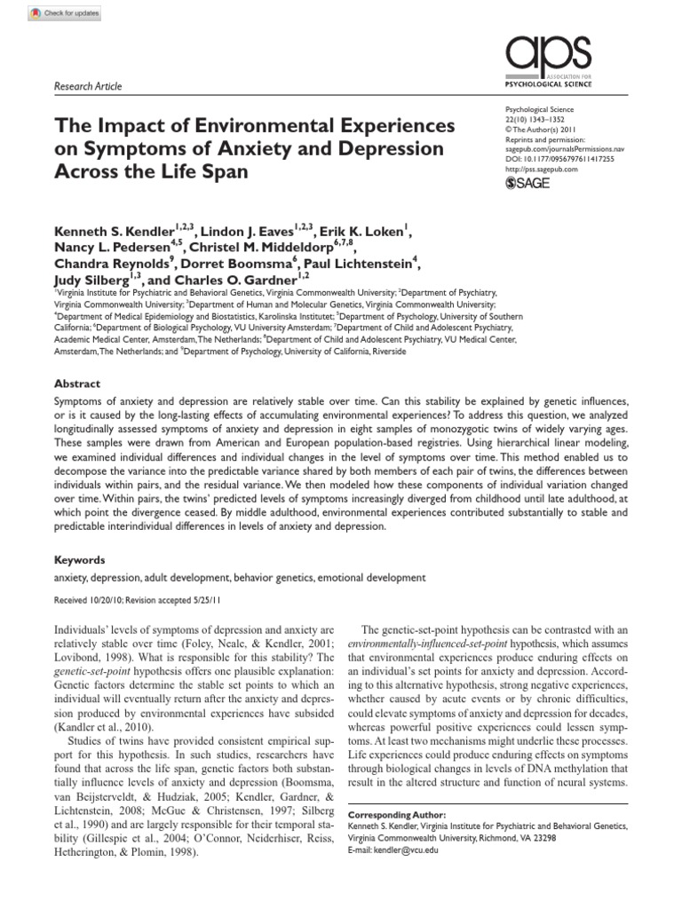 Kendler Et Al 2011 The Impact of Environmental Experiences On Symptoms ...