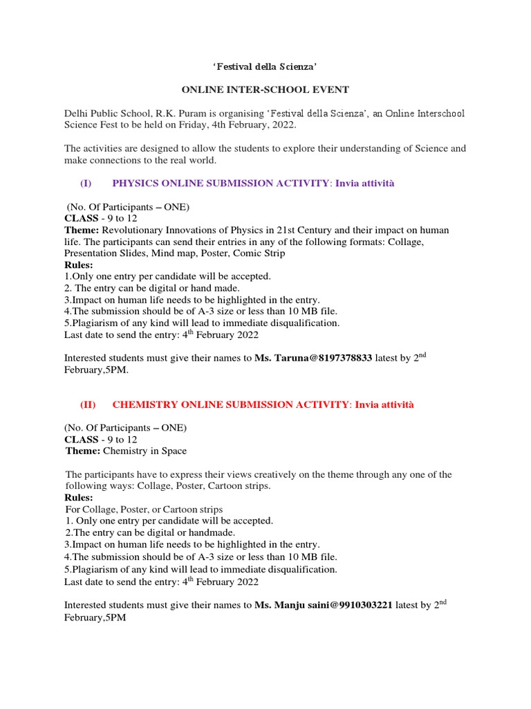 (9-12) DPS RK PURAM (Online Submission) Festival Della Scienza | PDF ...