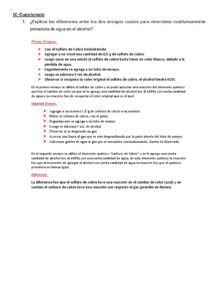 Ensayos Químicos: Sulfato de Cobre y Carburo de Calcio | PDF