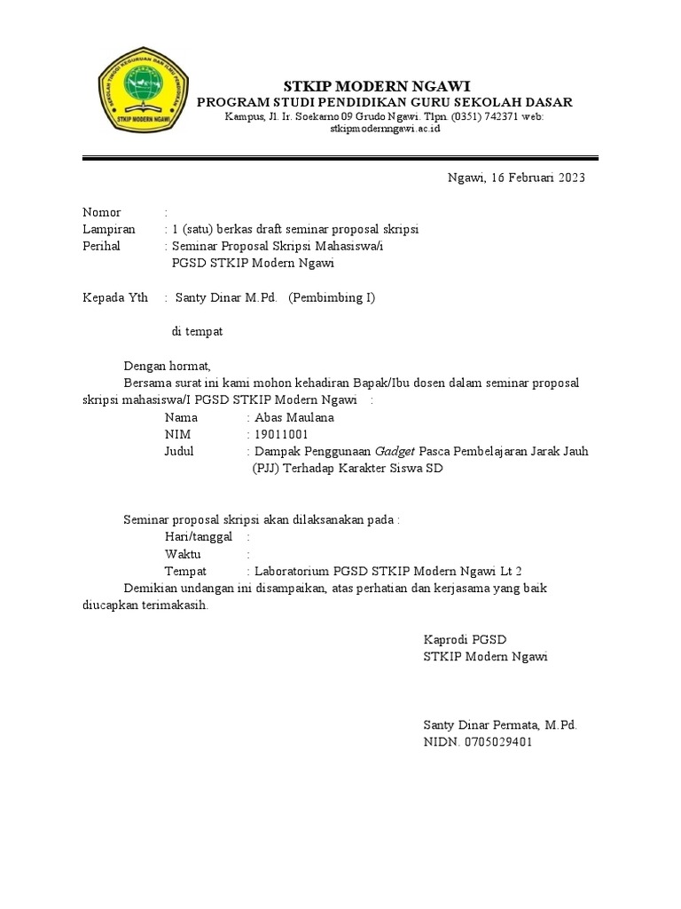 Undangan Seminar Proposal | PDF