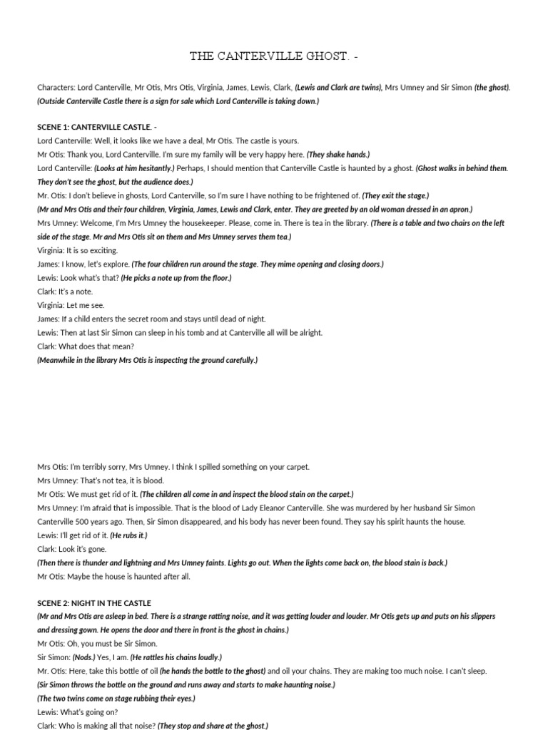 The Canterville Ghost Play Script | PDF | Ghosts