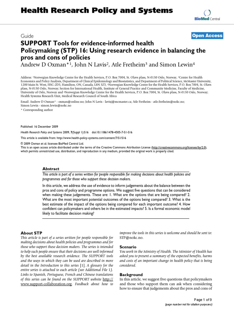 2009-SUPPORT Tools For Evidence-Informed Policymaking in Health 16 ... 2009-SUPPORT Tools For Evidence-Informed Policymaking in Health 16 ...