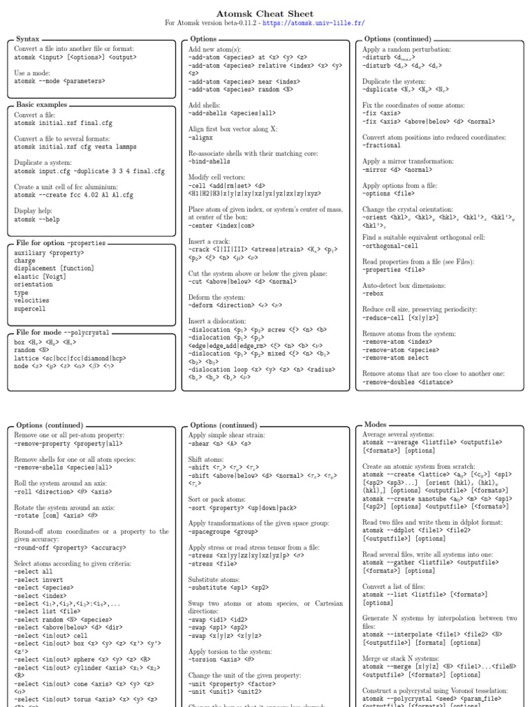 Atomsk Cheat Sheet | PDF