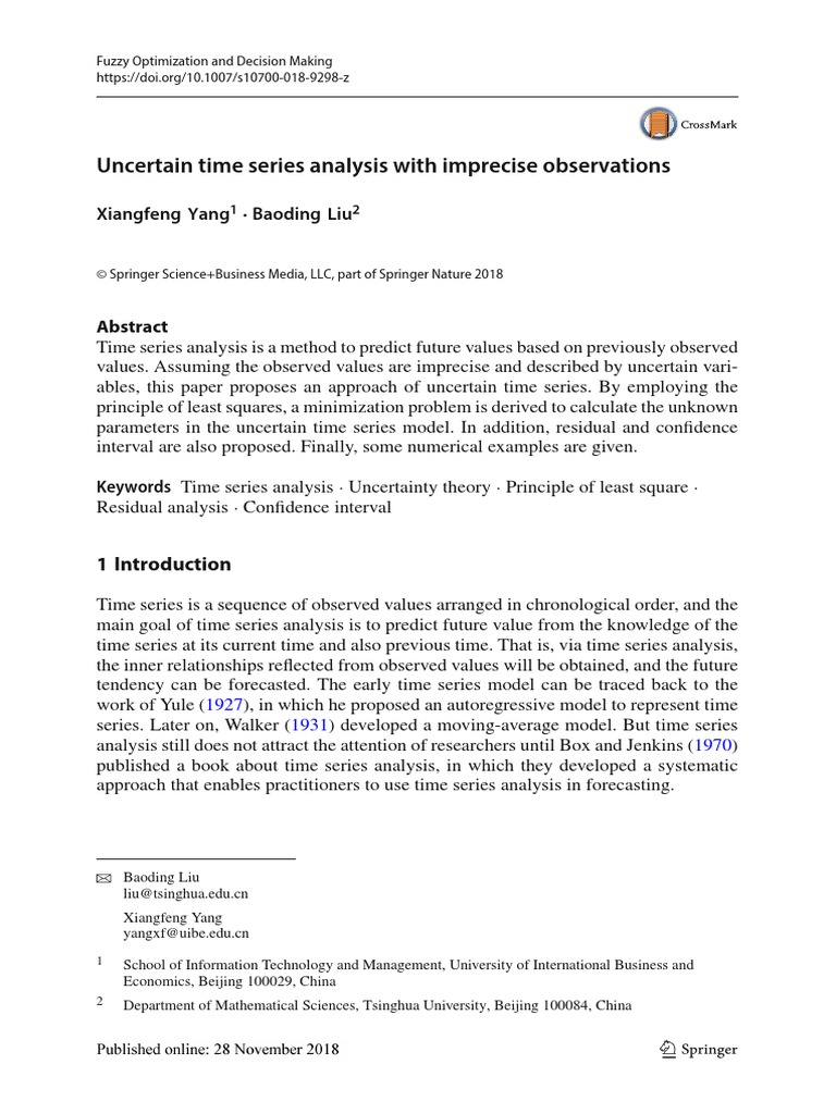 Uncertain Time Series Analysis With Imprecise Observations: Xiangfeng Yang Baoding Liu | PDF ...