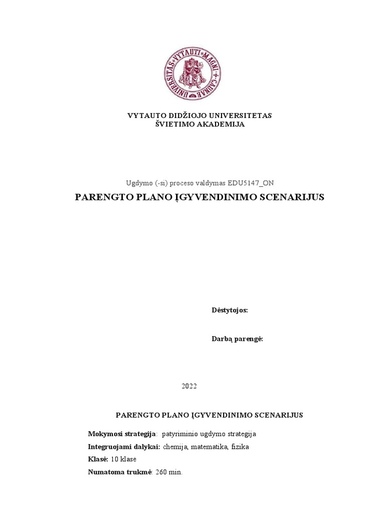 Integruotos Pamokos Scenarijus 3 Dalykai Pedagogikos Studijus Vdu | PDF