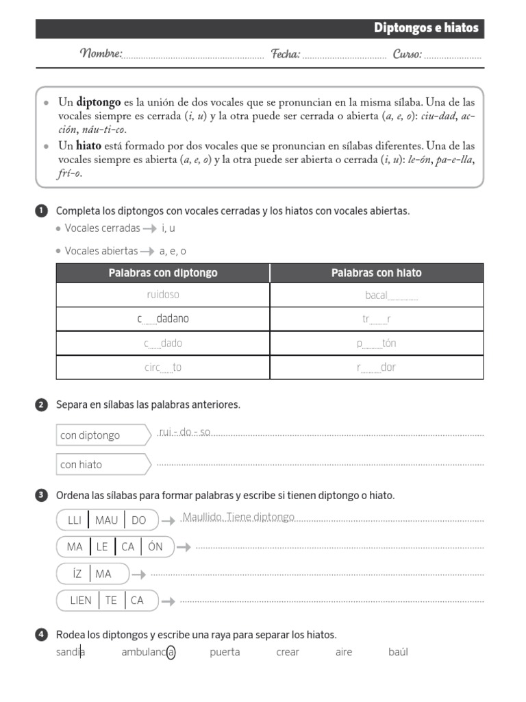 Diptongos y Hiatos: Guía Práctica | PDF | Artes del Lenguaje y Comunicación