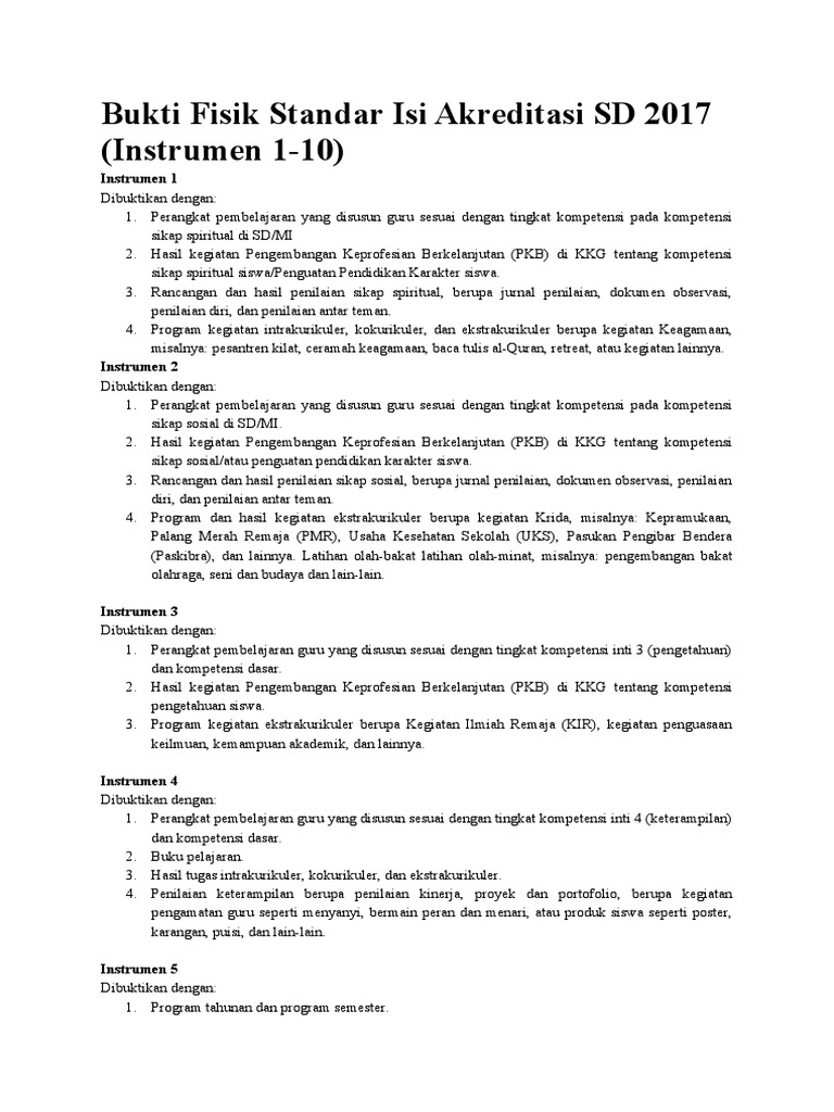 Bukti Fisik Standar Isi Akreditasi SD 2017 | PDF