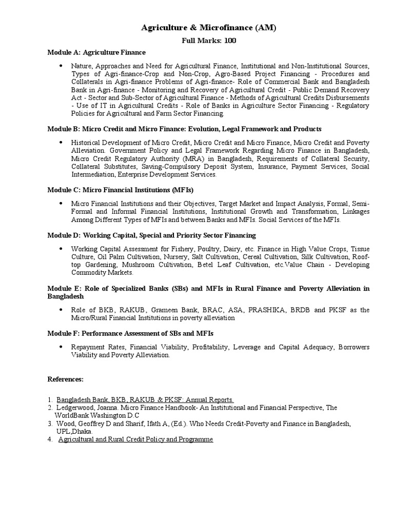 Agriculture and Microfinance Syllabus of AIBB Diploma | PDF ...