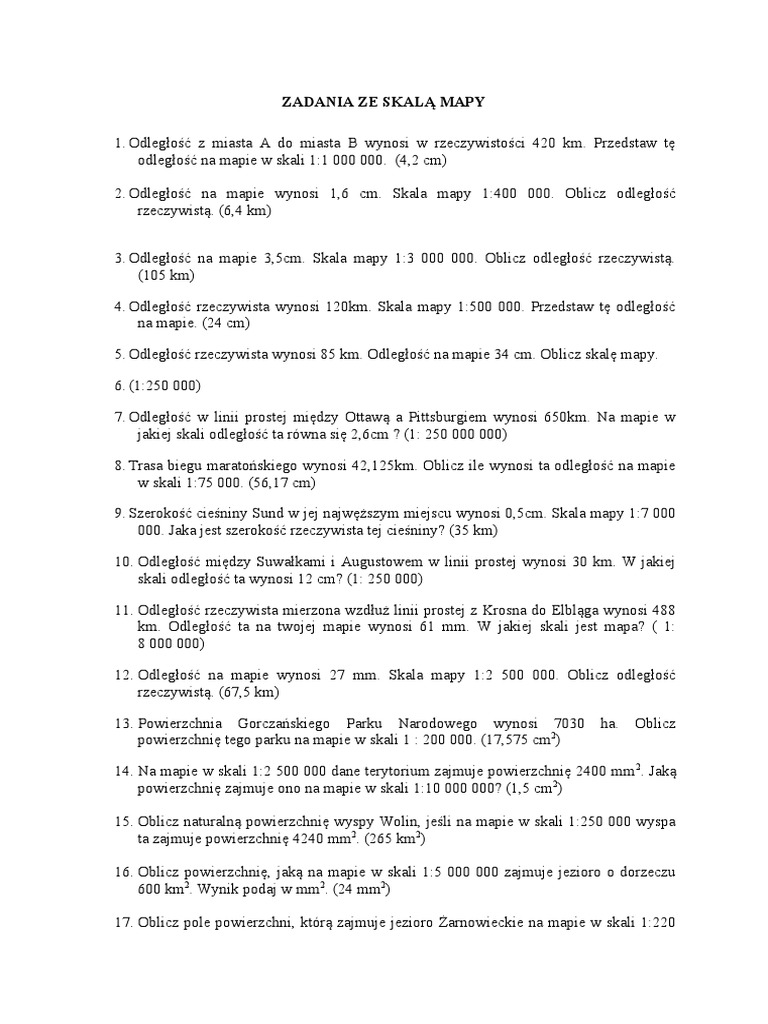 Zadania Ze Skala Mapy | PDF