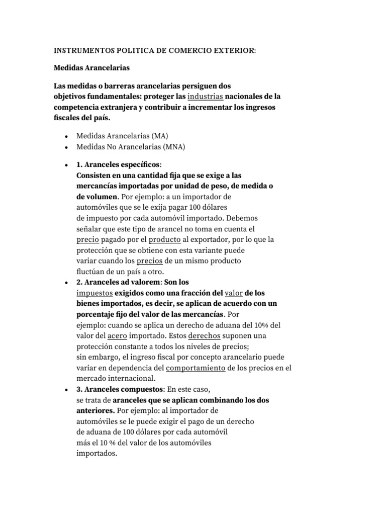 Instrumentos Politica de Comercio Exterior | PDF | Negocios | Finanzas y dinero