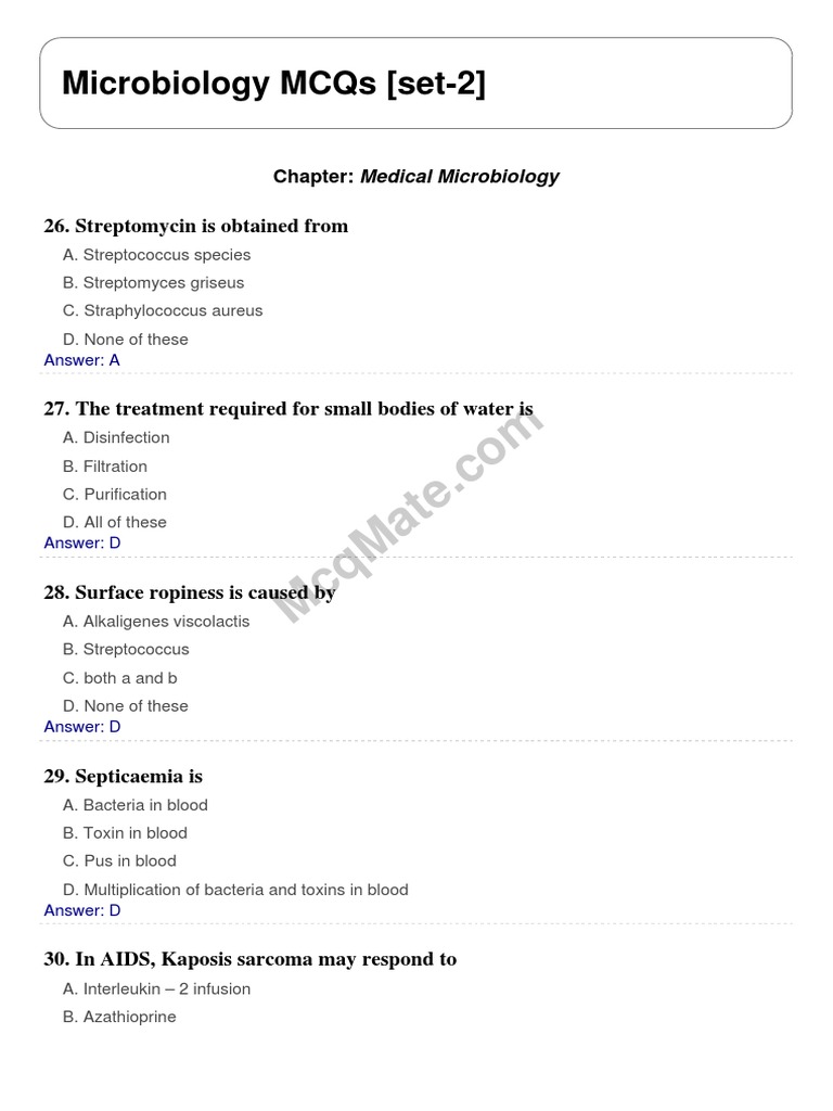 Microbiology (Chapter - Medical Microbiology) Solved MCQs (Set-2) | PDF ...