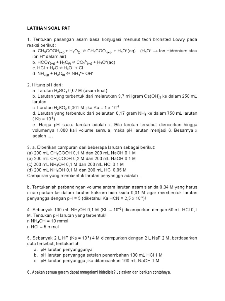 Latihan PAT Kimia 2023 | PDF